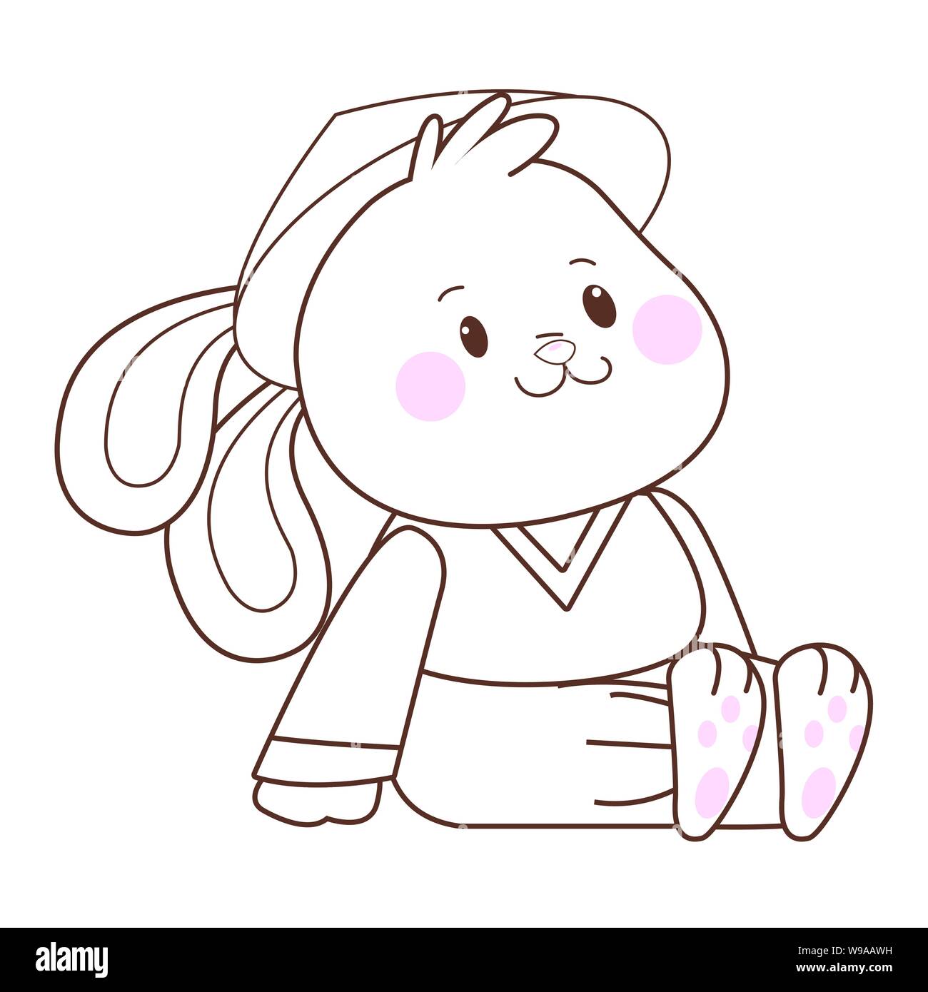 Mid autumn cute rabbit cartoon in black and white Stock Vector Image ...