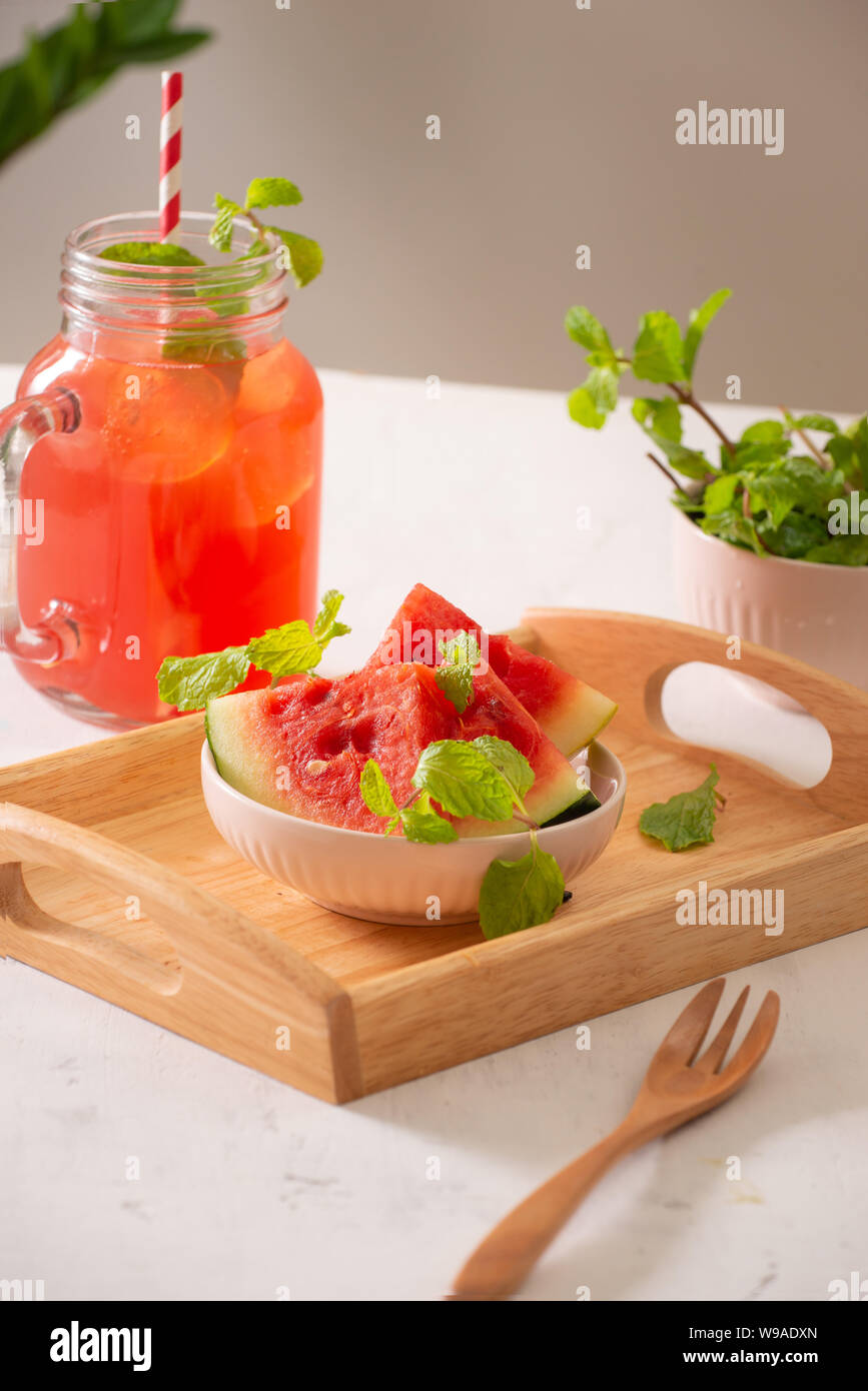 Cold Watermelon Smoothie Stock Photo - Alamy