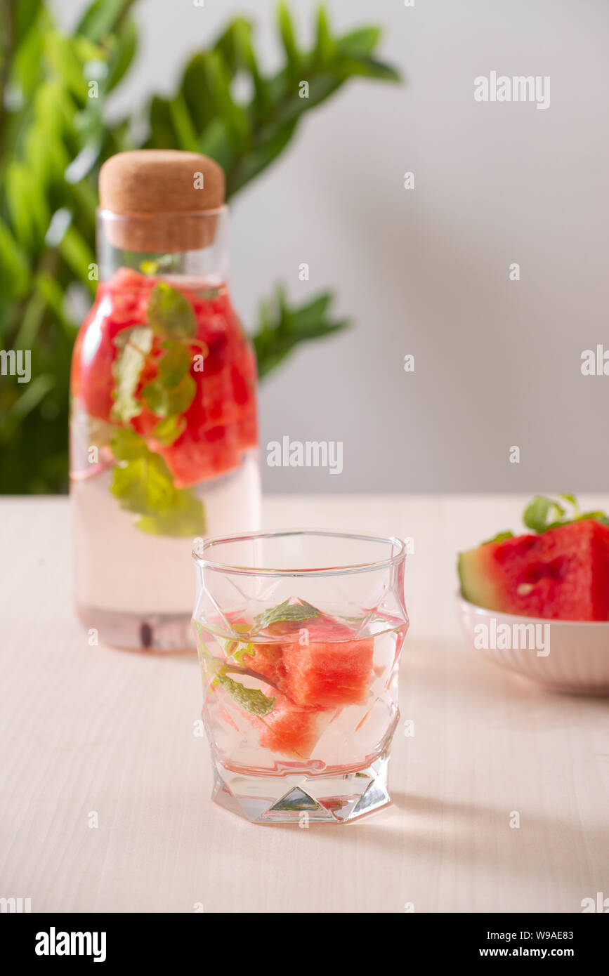 infused water of watermelon on white background Stock Photo - Alamy