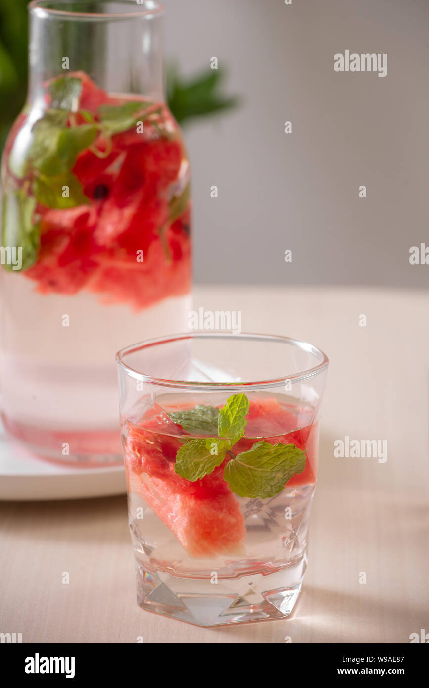 infused water of watermelon on white background Stock Photo - Alamy