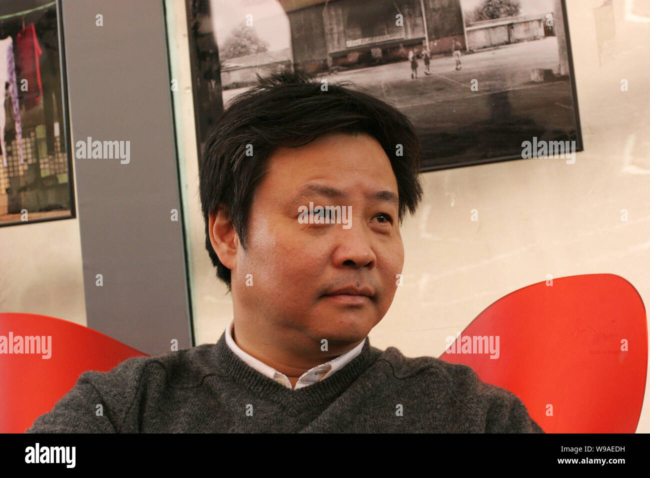 Chinese author and writer Yu Hua is seen during a seminar in Wuhan city ...