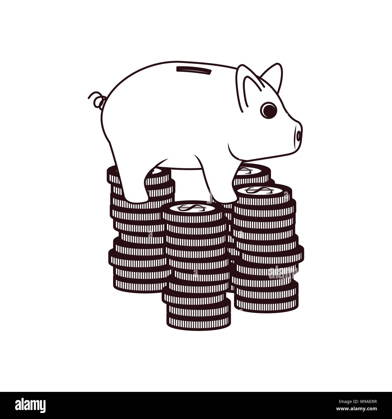 silhouette of money savings and pig on white background Stock Vector ...