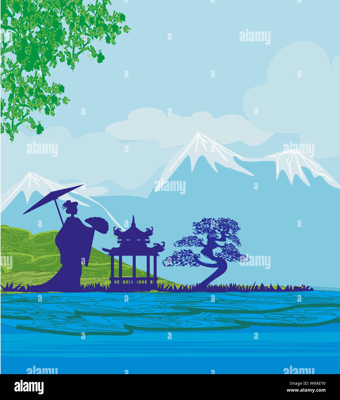 Abstract Asian Landscape and beautiful Asian girl Stock Photo - Alamy