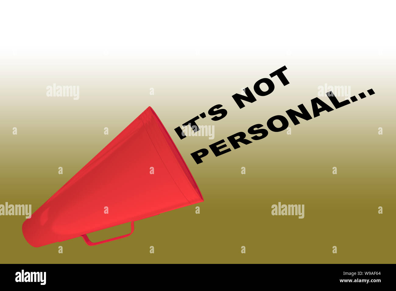 3D illustration of IT'S NOT PERSONAL… title flowing from a loudspeaker ...