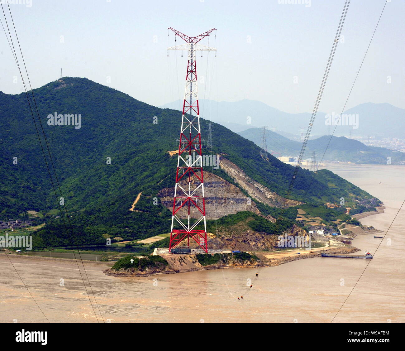 View of a 370-meter-high pylon on the Zhoushan Islands in east Chinas ...
