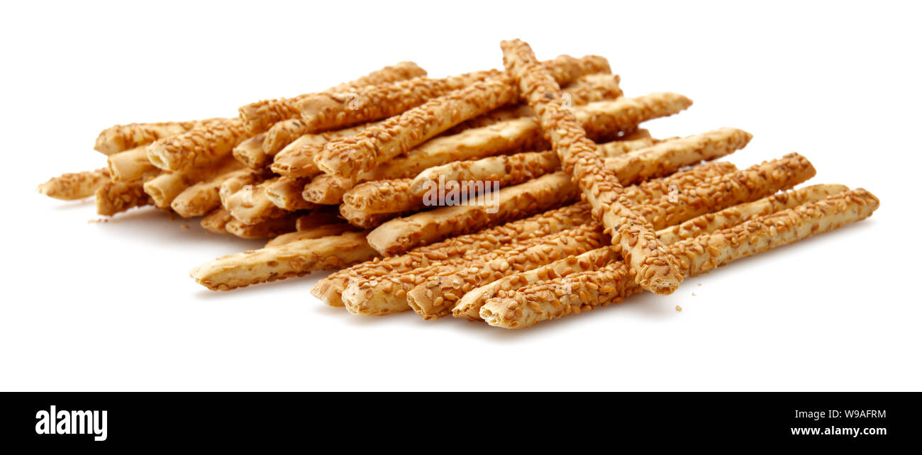 Sesame stick crackers or grissini isolated on white background Stock ...