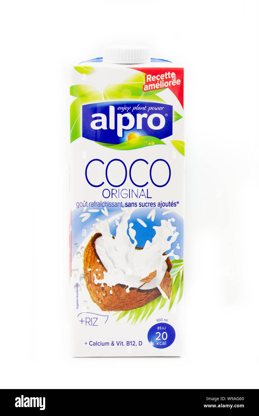 bottle of alpro brand coconut milk isolated on a white background Stock ...