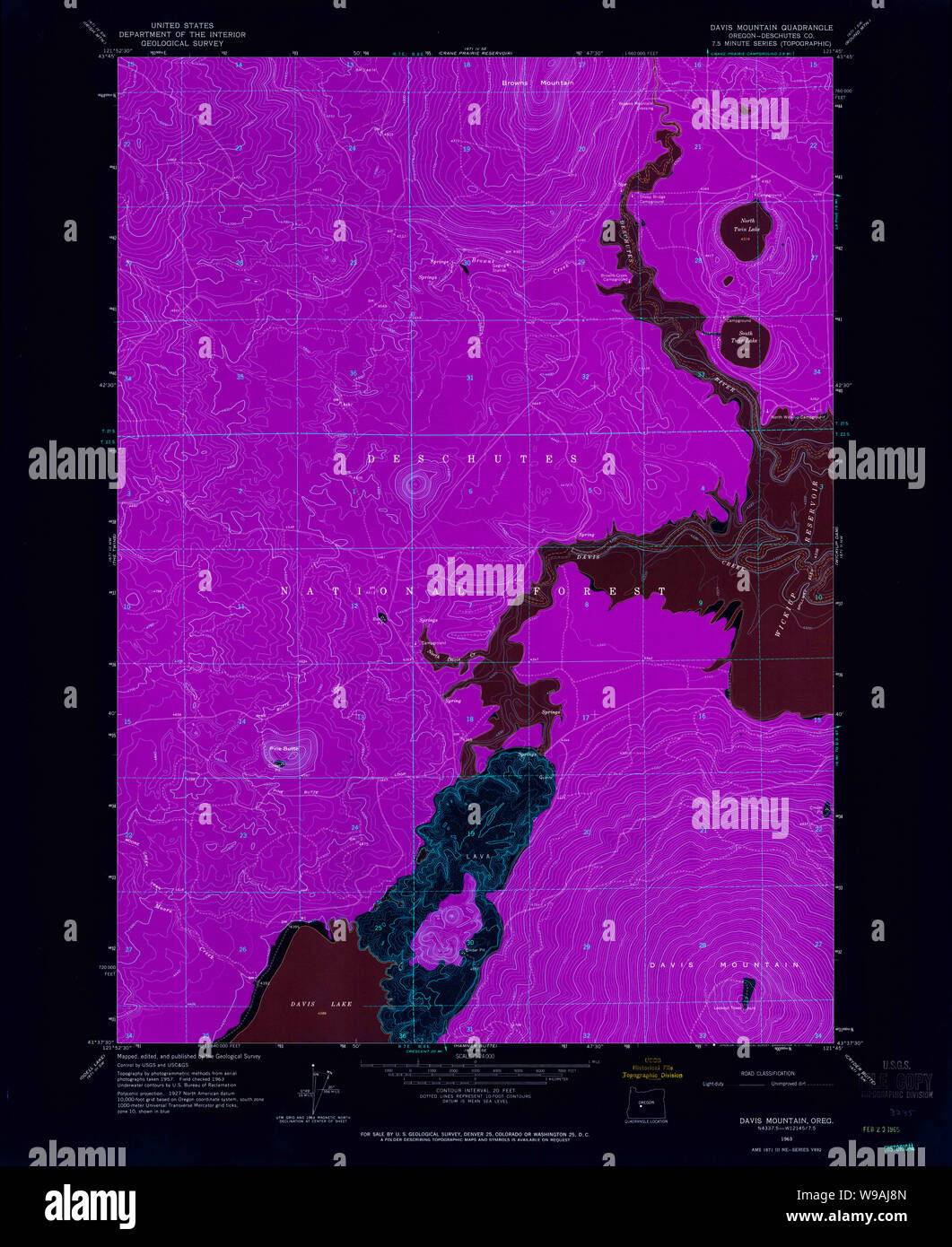 USGS Topo Map Oregon Davis Mountain 279566 1963 24000 Inverted ...