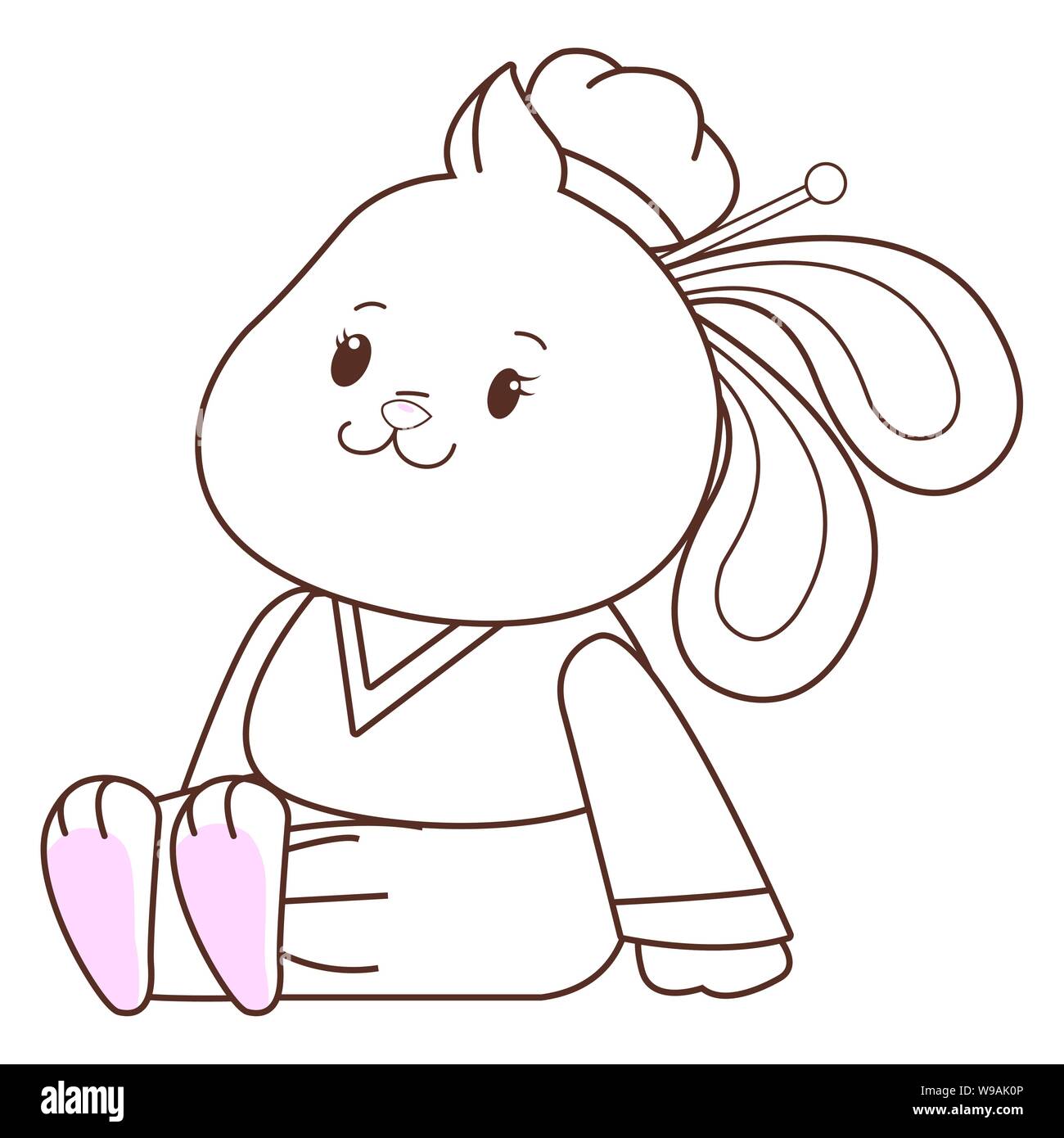 Mid autumn cute rabbit cartoon in black and white Stock Vector Image ...