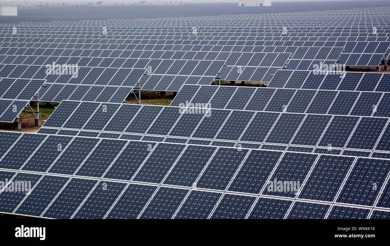 Solar panels are seen at a 10-megawatt (MW) utility-scale solar power ...