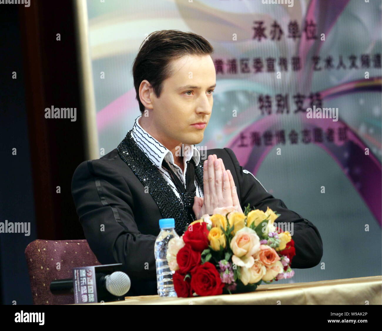 Russian singer Vitas gestures at a press conference for an ...
