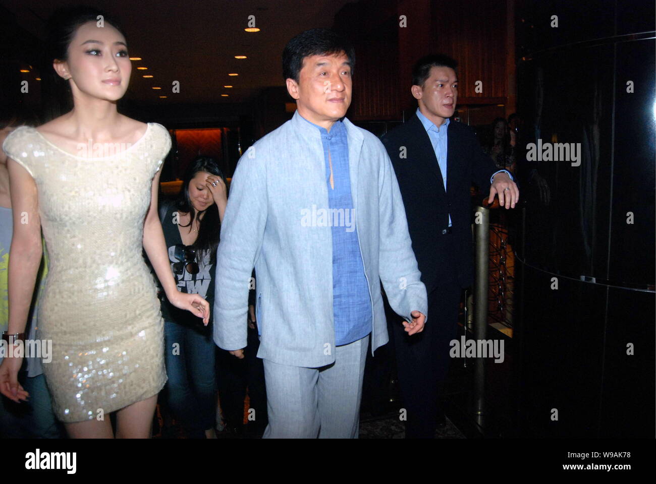 (From left) Chinese actress Lin Peng and Hong Kong actor Jackie Chan ...