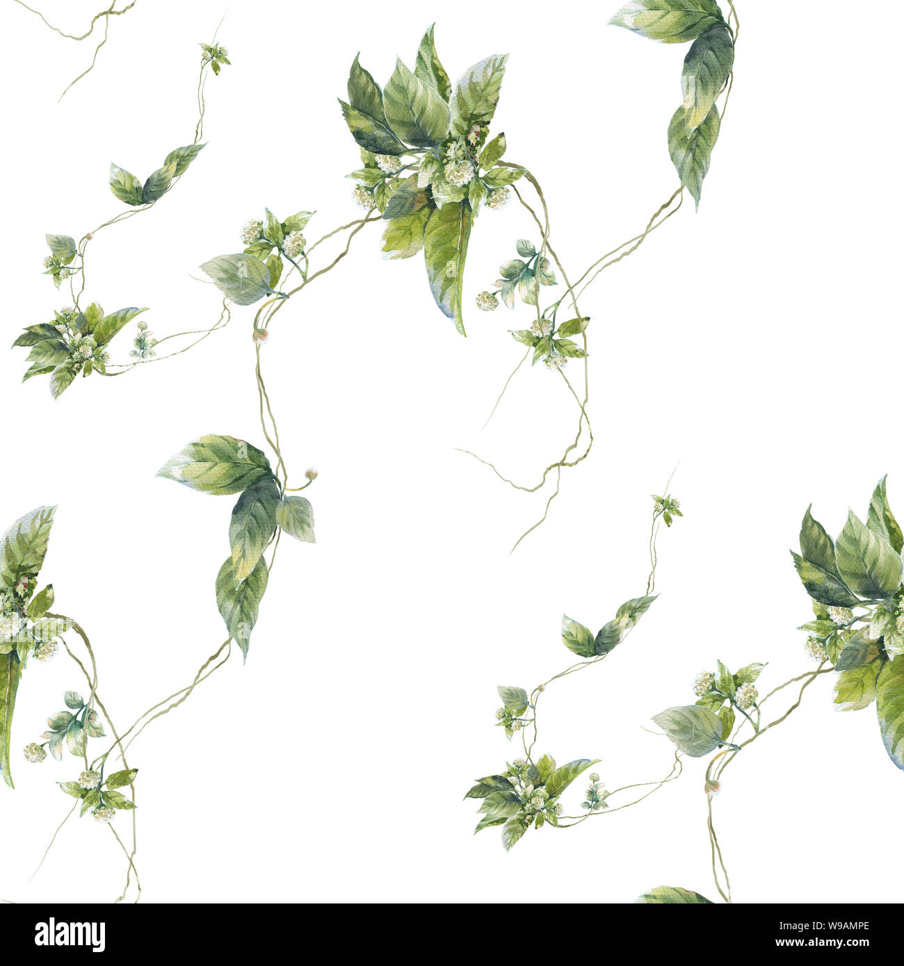 Watercolor illustration of leaf, seamless pattern on white background ...