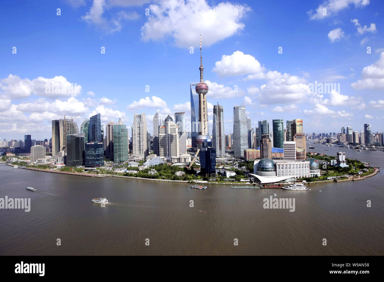 Skyline of the Lujiazui Financial District with the Oriental Pearl TV ...