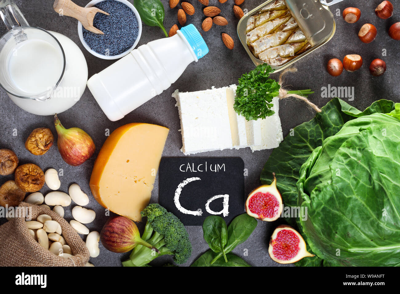 Foods rich in calcium. Healthy diet. Top view Stock Photo - Alamy