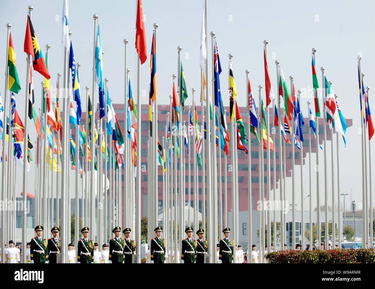 National flags of countries participating in the Shanghai World Expo ...