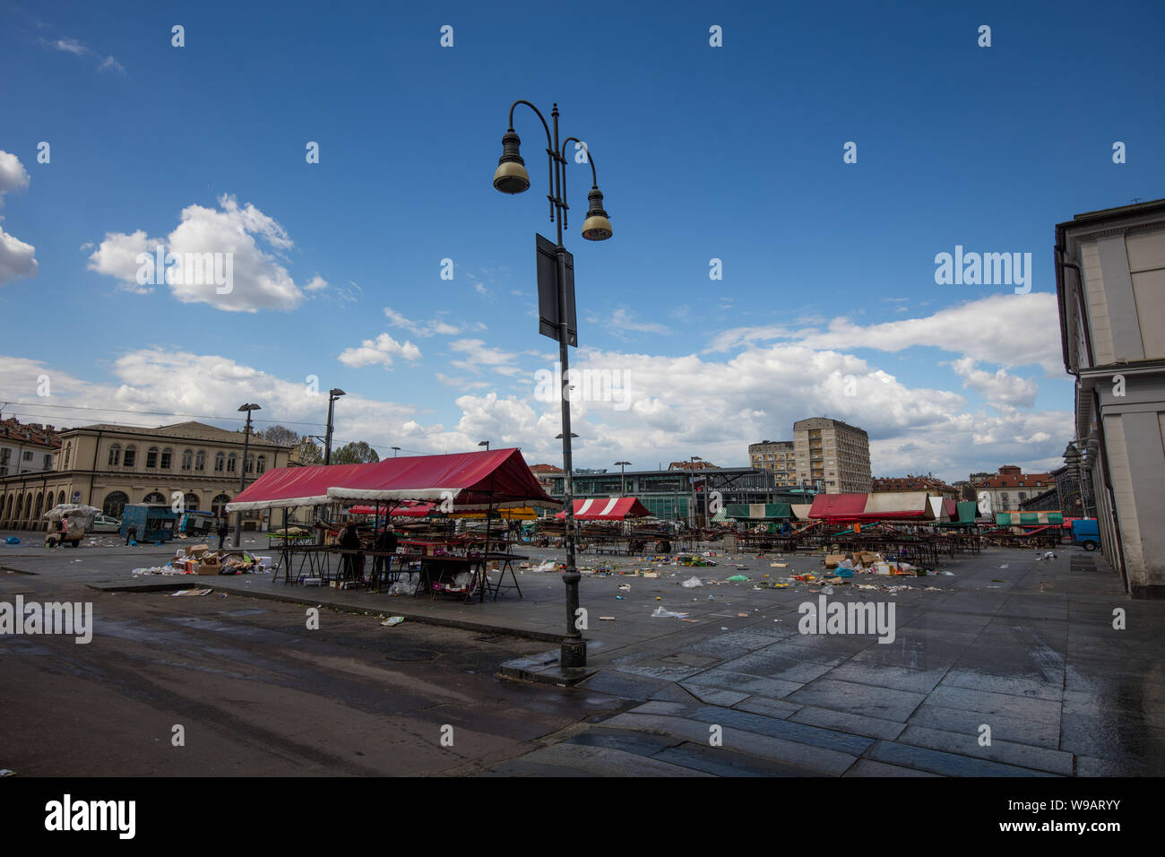 Empty market in centre of Turin, Italy Stock Photo - Alamy