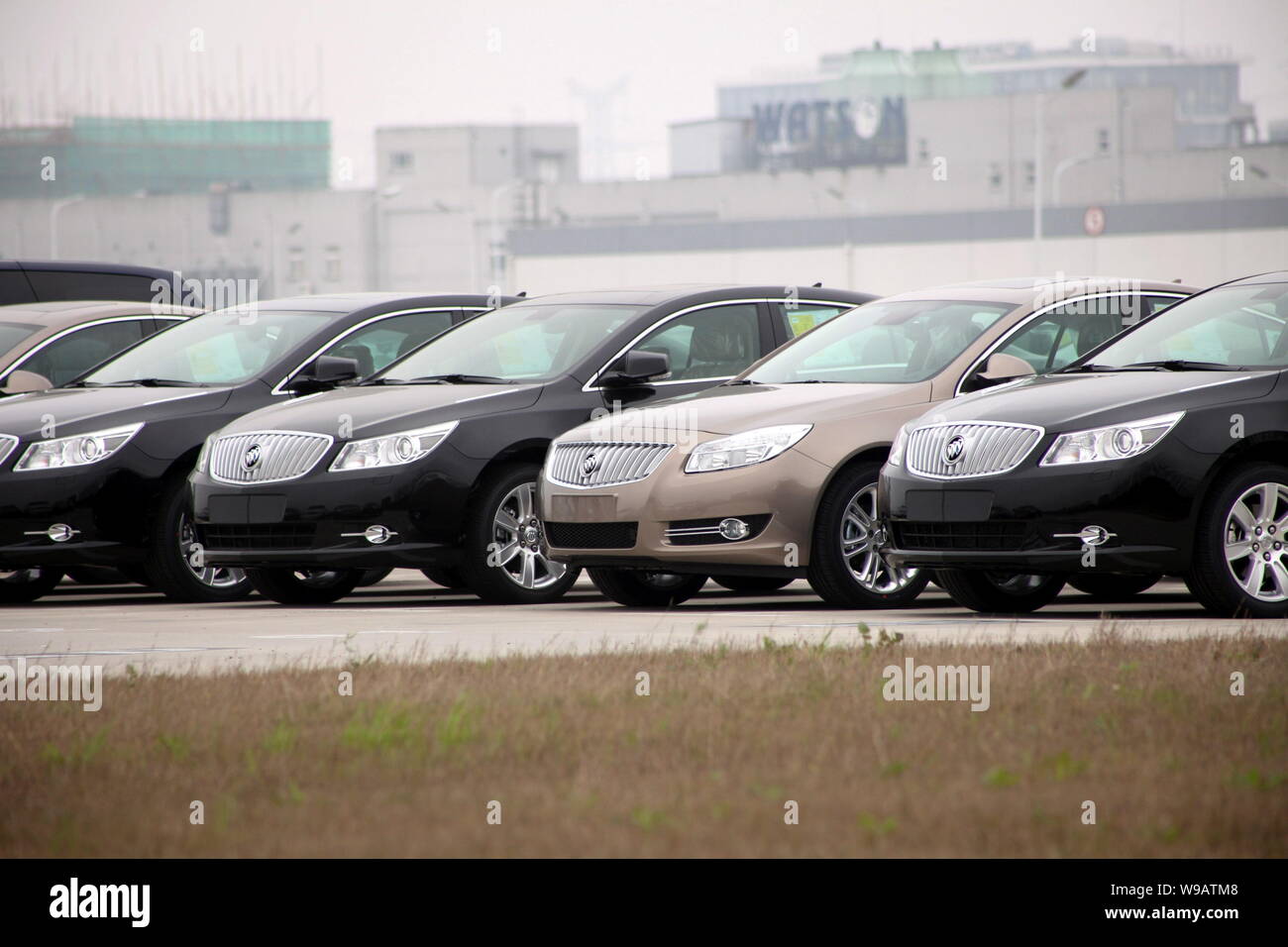 Buick cars are parked at the auto plant of Shanghai GM, the joint ...