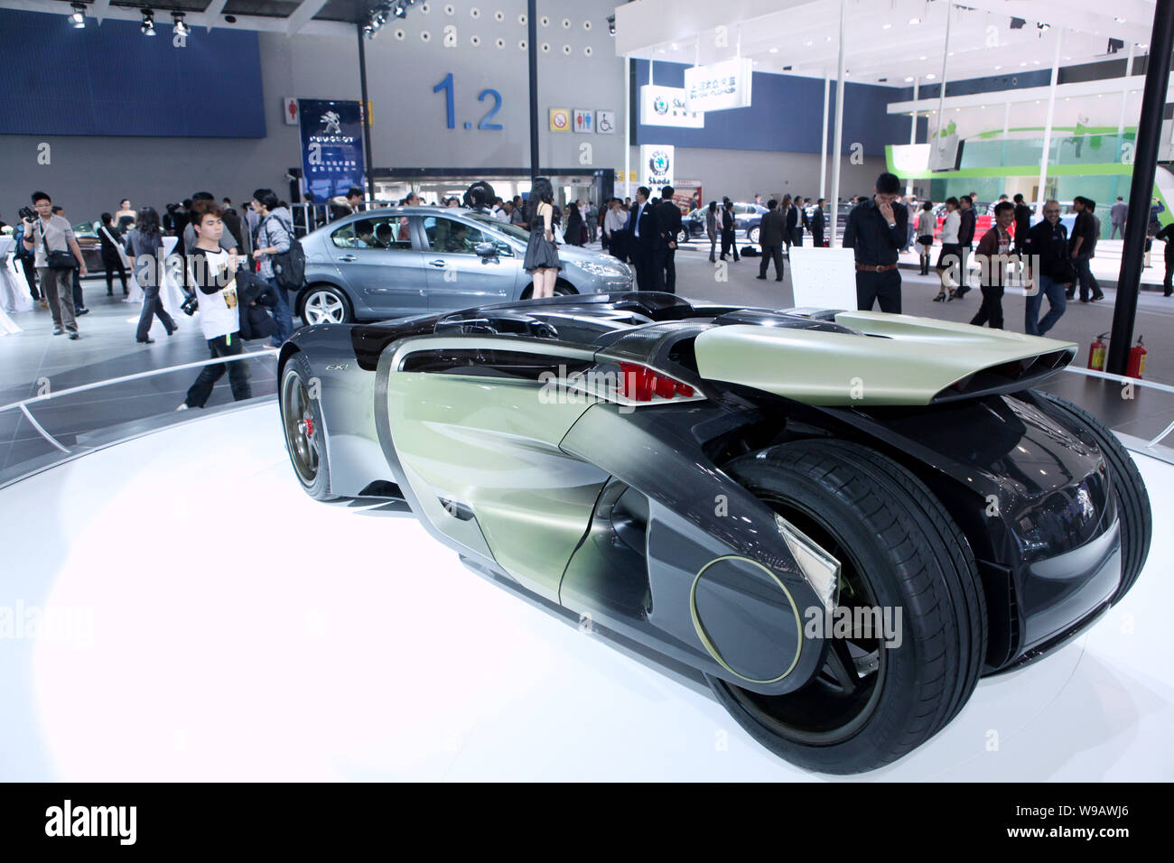 The Peugeot EX1 electric concept car is seen on display during the 8th ...