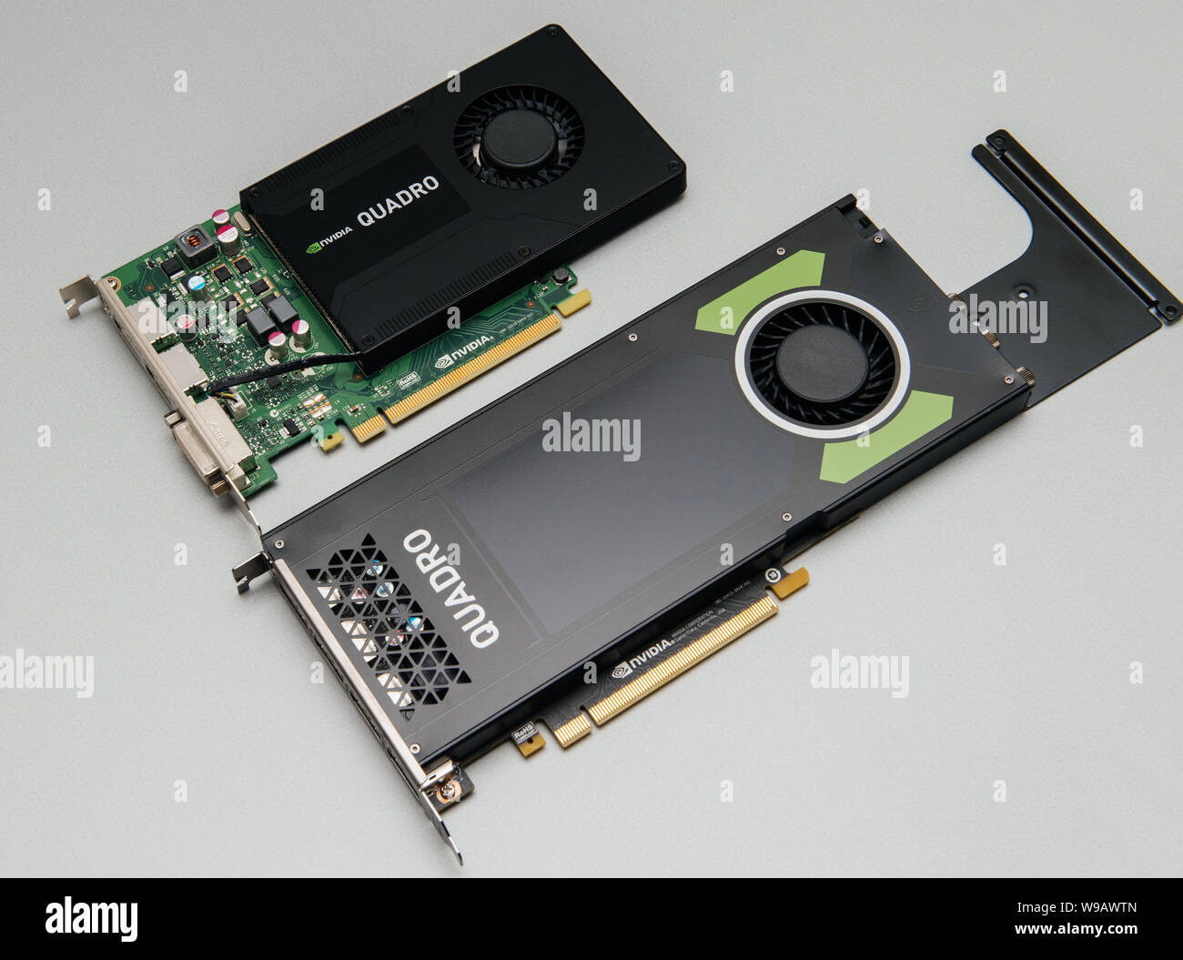 Paris, France - Aug 23, 2017: View from above of two nvidia Quadro ...