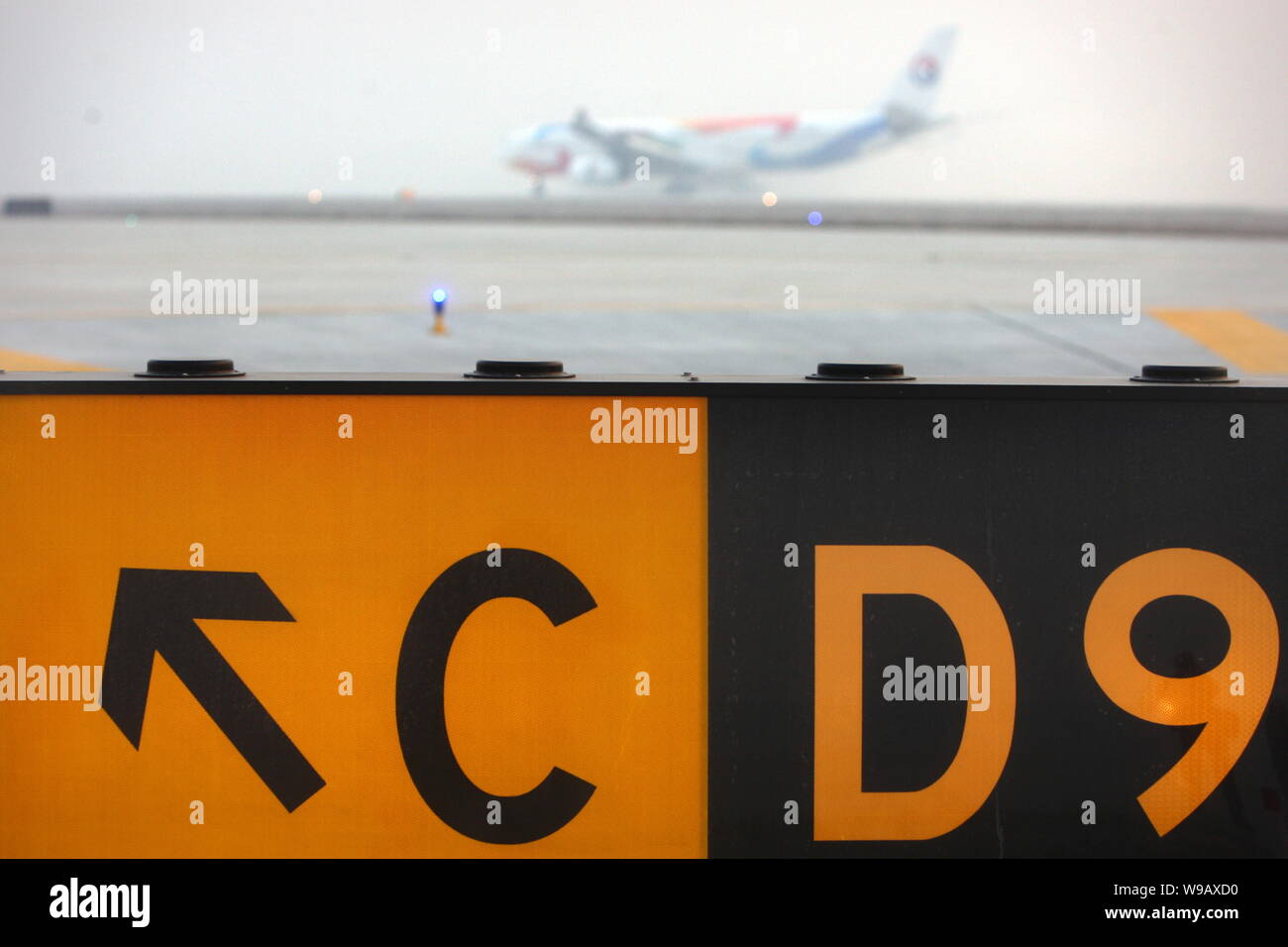 --FILE--A plane lands on the new runway at Hongqiao International ...