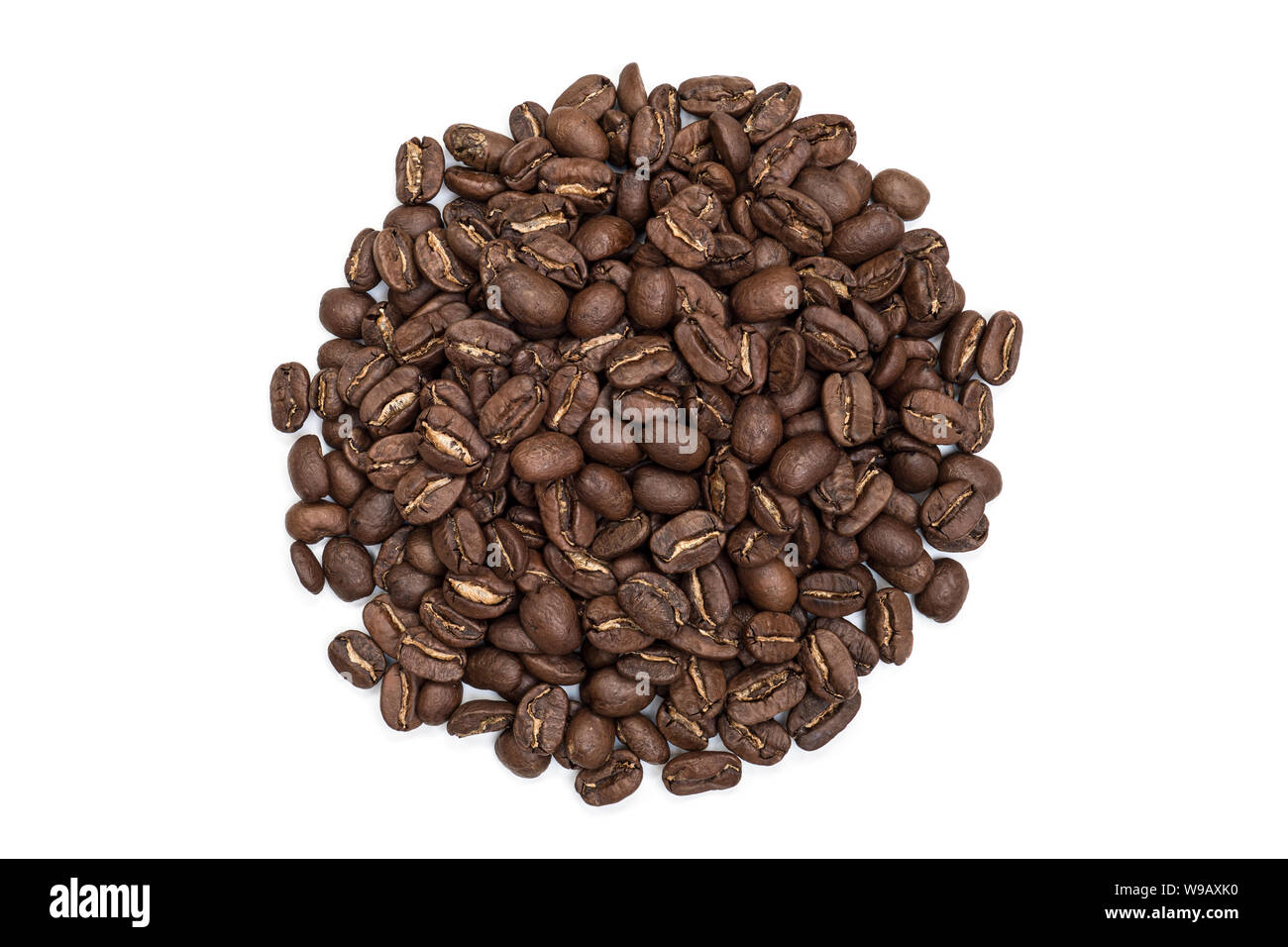Maragogipe coffee beans pile isolated on white background, top view ...