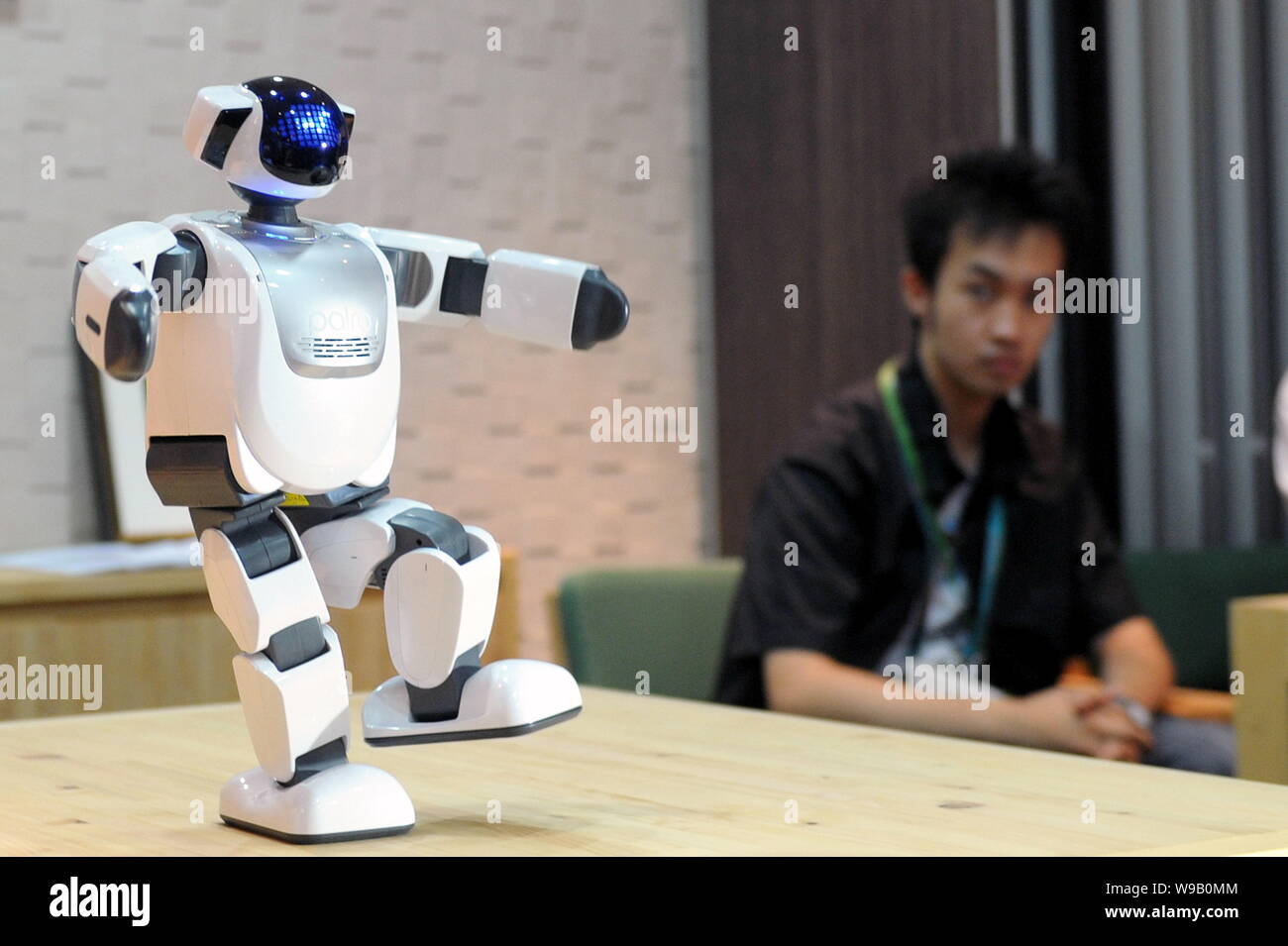 A mini humanoid robot Palro performs sumo wrestling at the Japanese ...