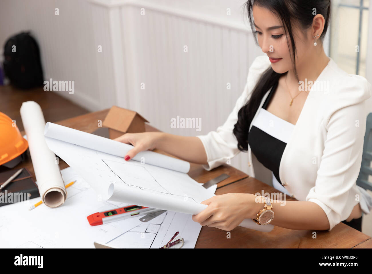 Engineer and Architect concept, Engineer Architects office team working ...