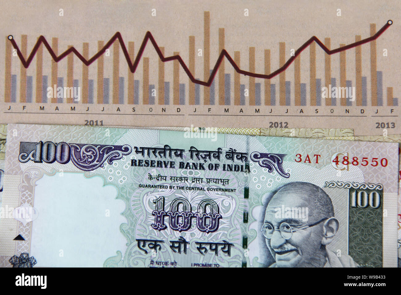 Close up of bar graph with banknote Stock Photo - Alamy