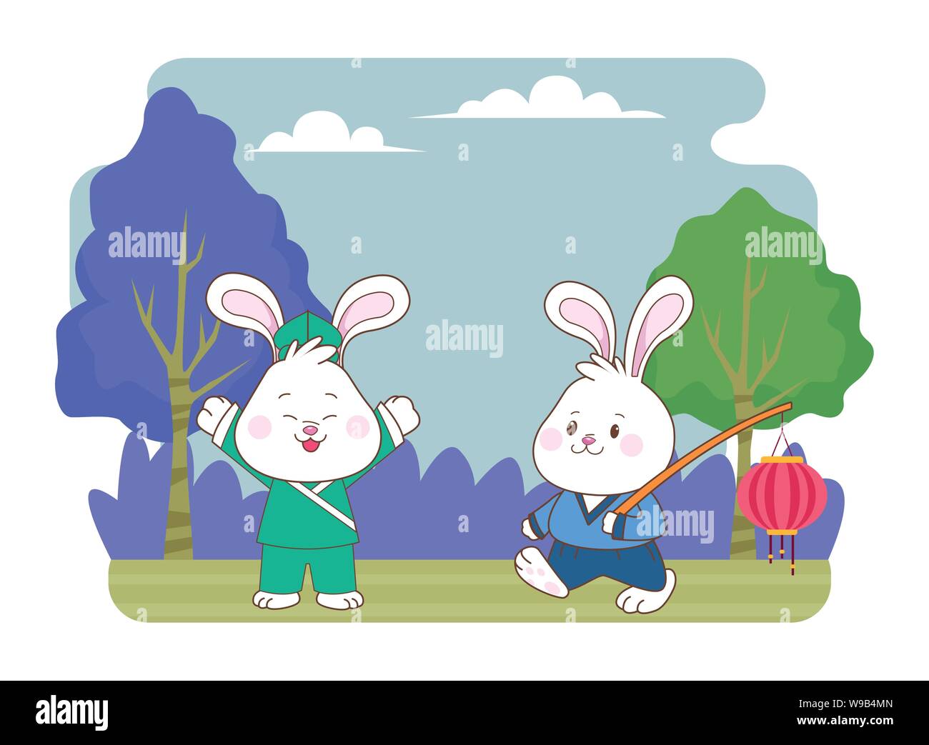 Rabbits in mid autumn festival cartoons Stock Vector Image & Art - Alamy