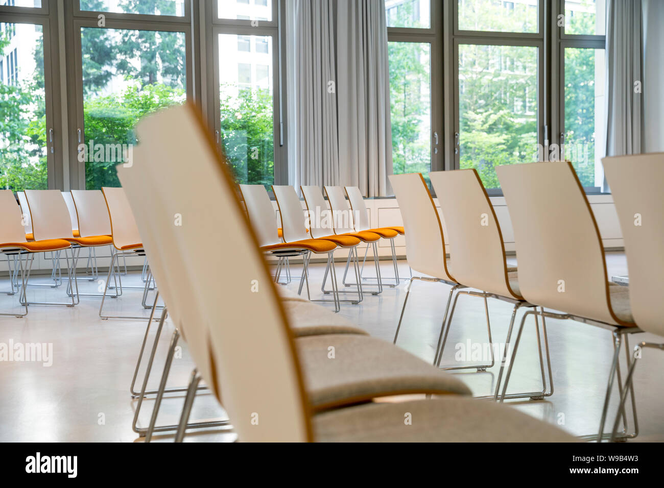 Rows of chairs set up for a conference in Berlin, Germany Stock Photo ...