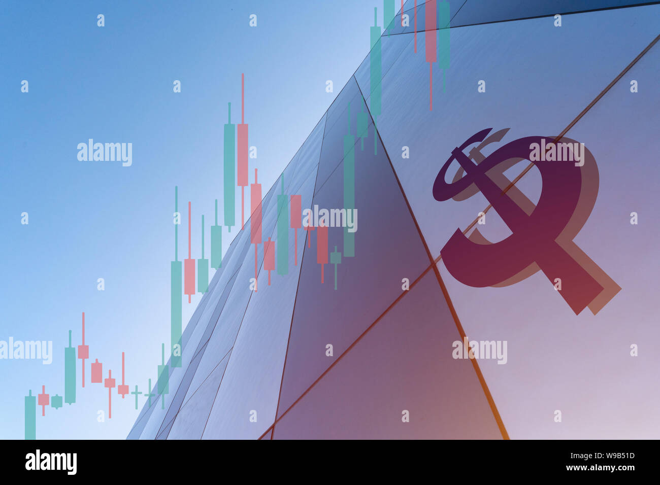 USA Dollar symbol and marketplace charts on business center background ...