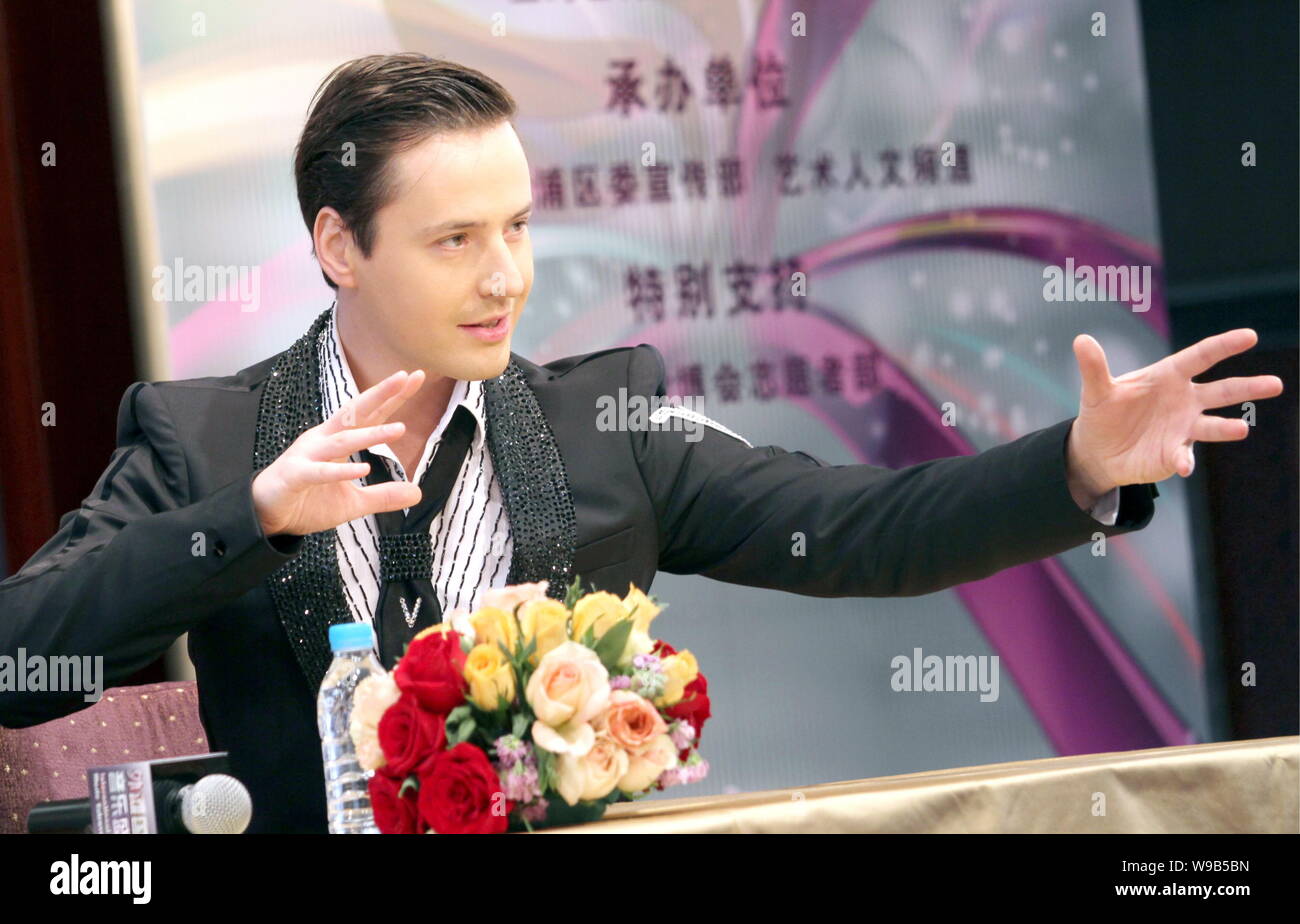 Russian singer Vitas gestures at a press conference for an ...