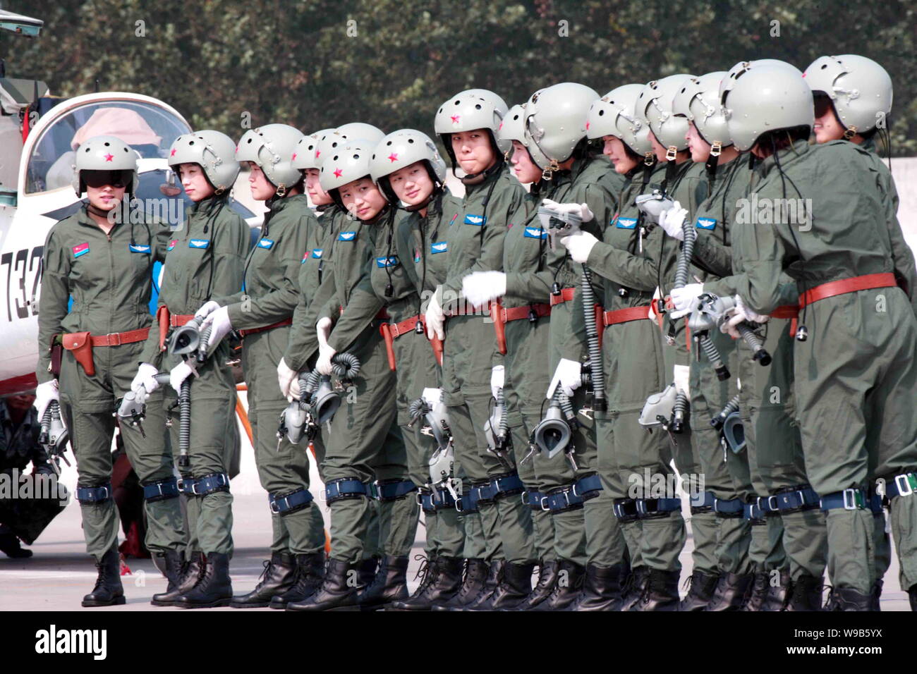 --FILE--Young female Chinese fighter jet pilots of Chinese PLA Air ...