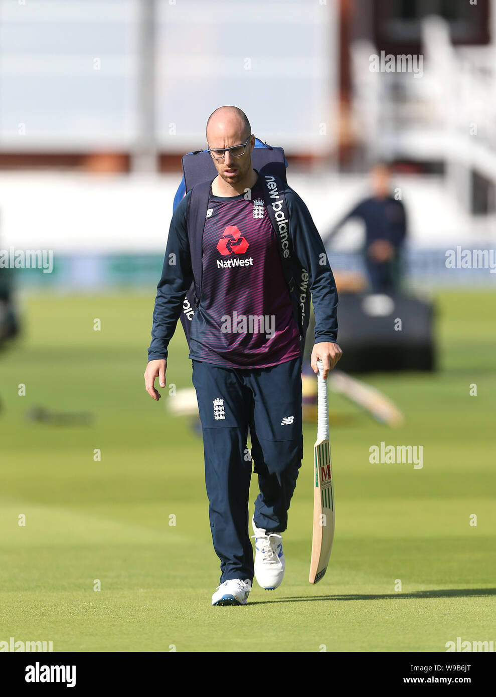 England's Jack Leach during a nets session at Lord's, London Stock ...