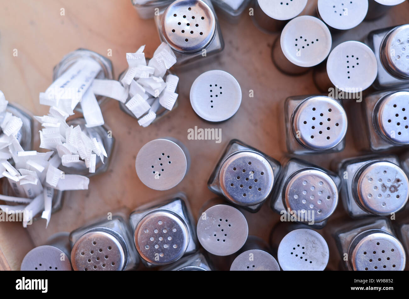 Group of shakers and thootpicks for restaurant view from above Stock ...