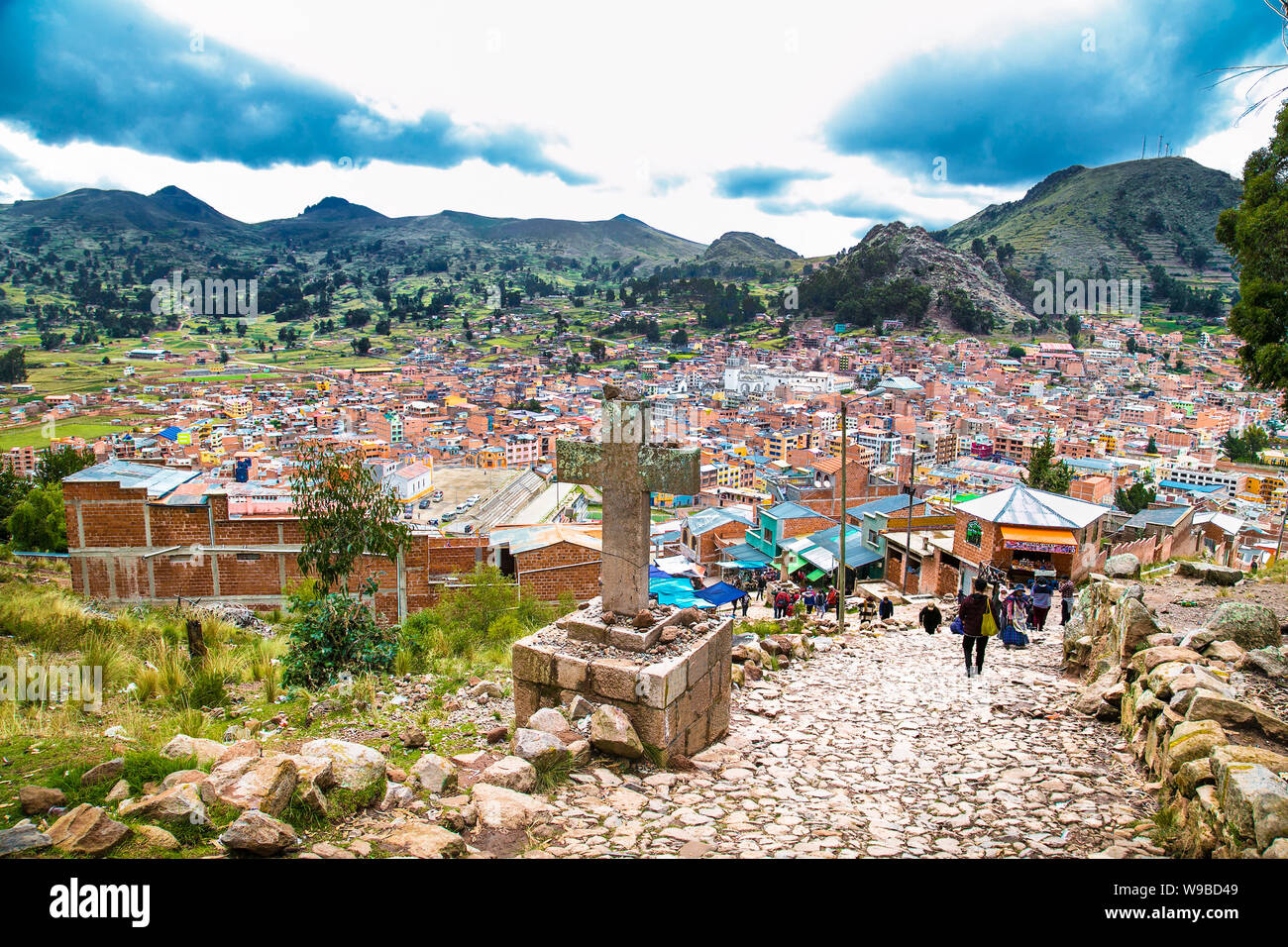 Copacabana, Bolivia-Jan 4, 2019: People going to religious procession ...