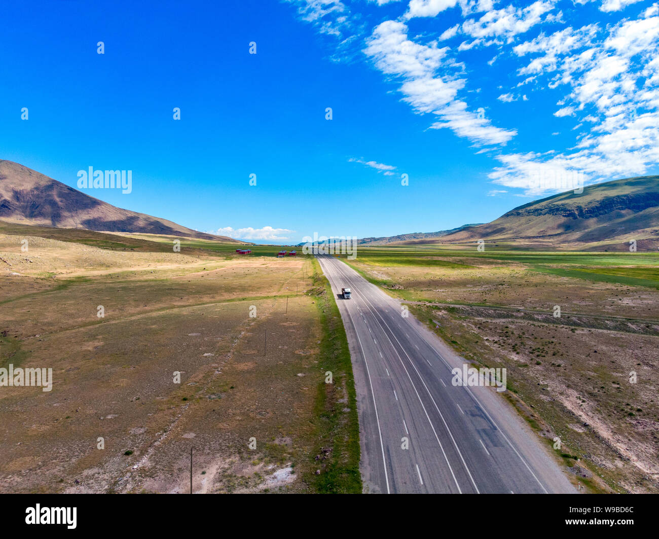Aerial view of the road leading to Dogubayazit from Igdir. Plateau ...