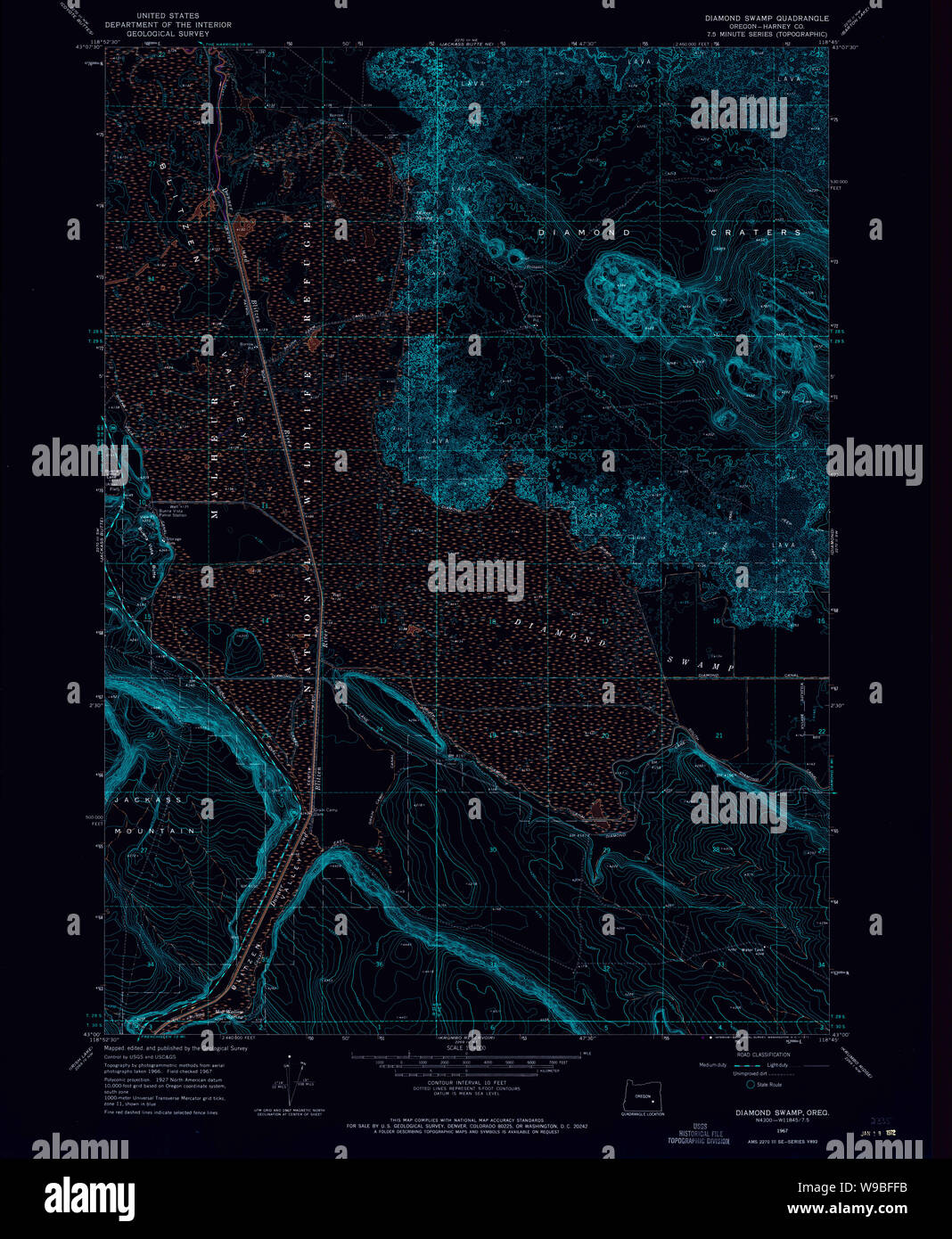 USGS Topo Map Oregon Diamond Swamp 279641 1967 24000 Inverted ...