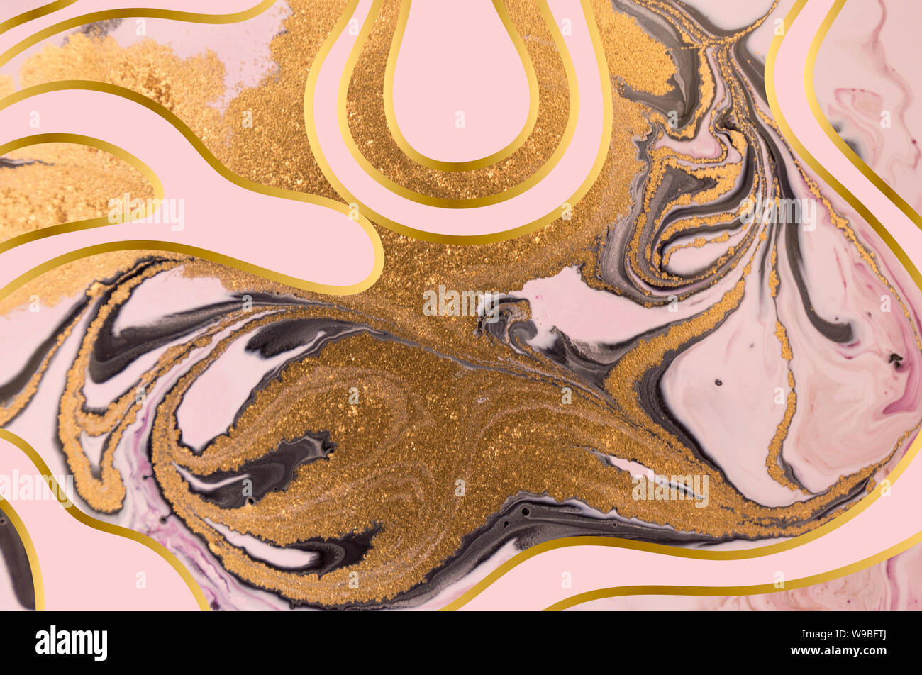 Gold marbling texture design. Pink and golden marble pattern. Fluid art ...