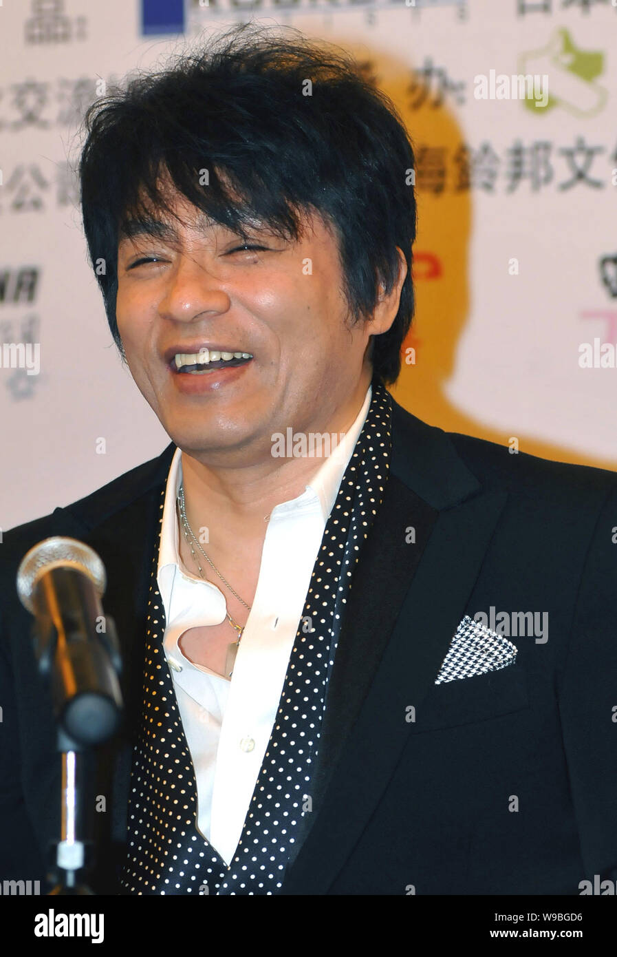 Japanese singer and songwriter Ryo Aska is seen at a press conference ...