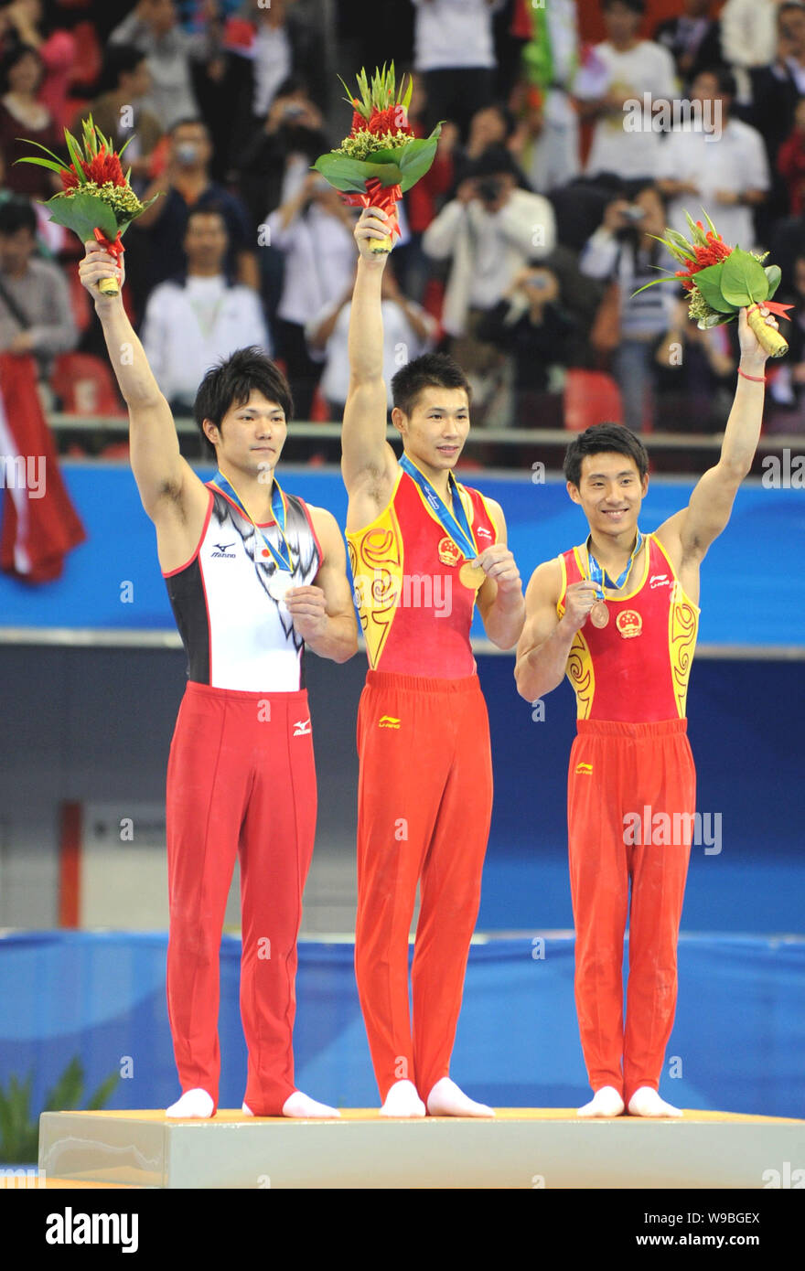 (From left) Shun Kuwahara of Japan, silver medalist, Chinas Zhang ...