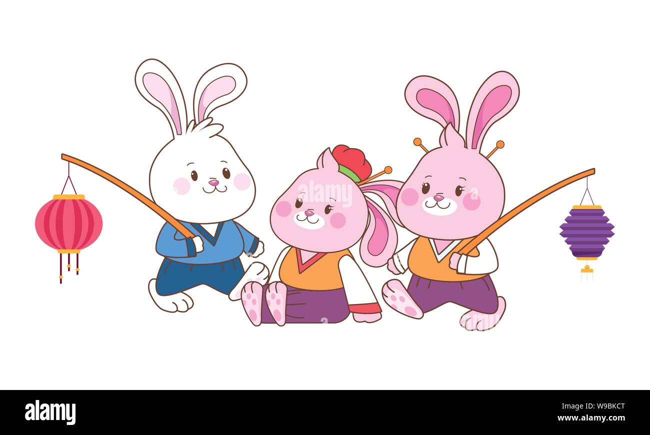Rabbits celebrating mid autumn festival cartoons Stock Vector Image ...