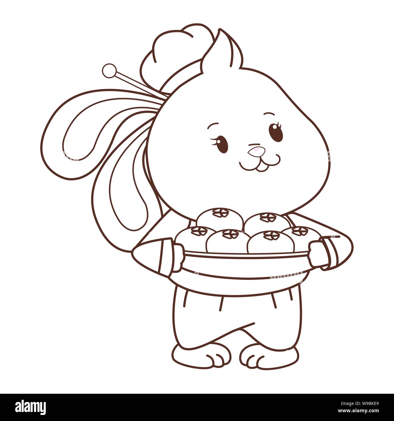 Mid autumn cute rabbit cartoon in black and white Stock Vector Image ...