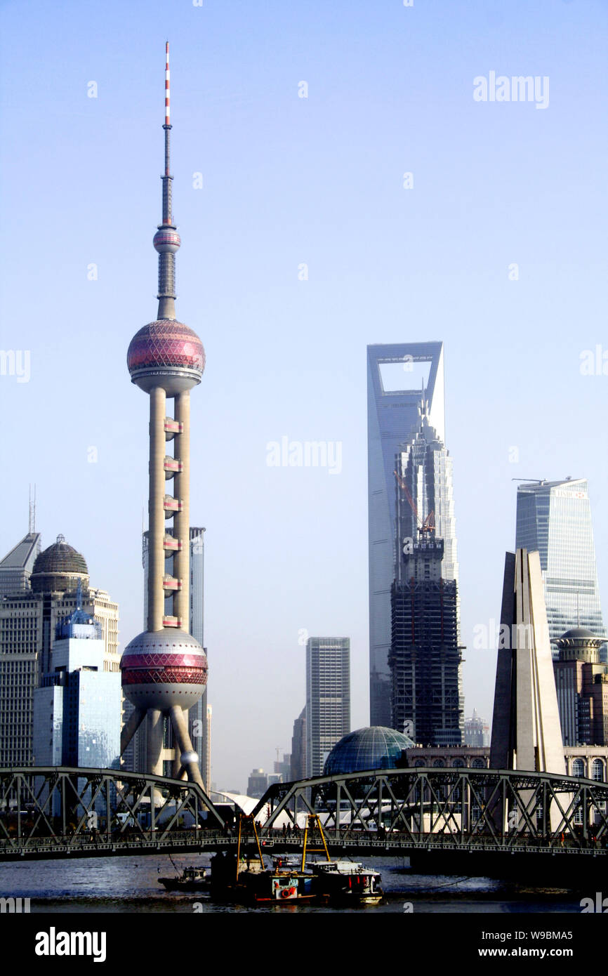 View of the Waibaidu Bridge over the Suzhou Creek and the Lujiazui ...