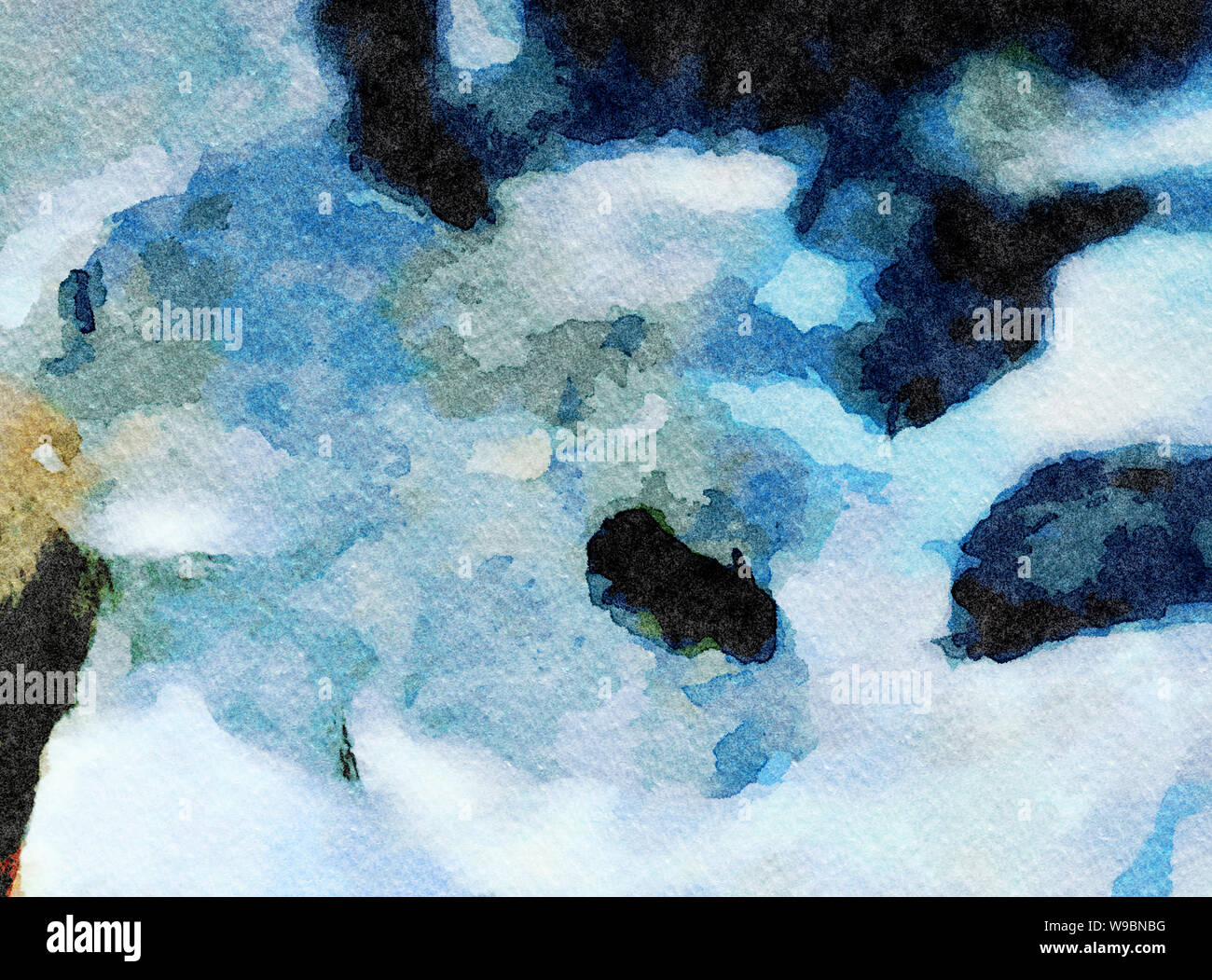 Abstract watercolor background with wet paint splashes on paper ...