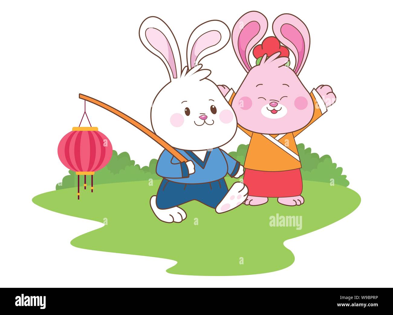 Rabbits celebrating mid autumn festival cartoons Stock Vector Image ...