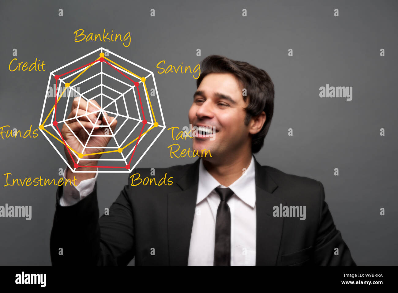 Businessman making a radar chart Stock Photo - Alamy