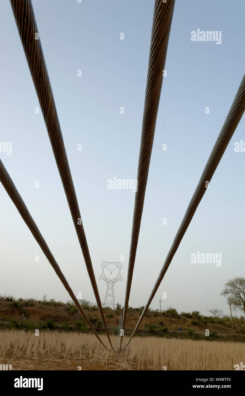 Thick steel rope used for transmission of electricity Stock Photo - Alamy