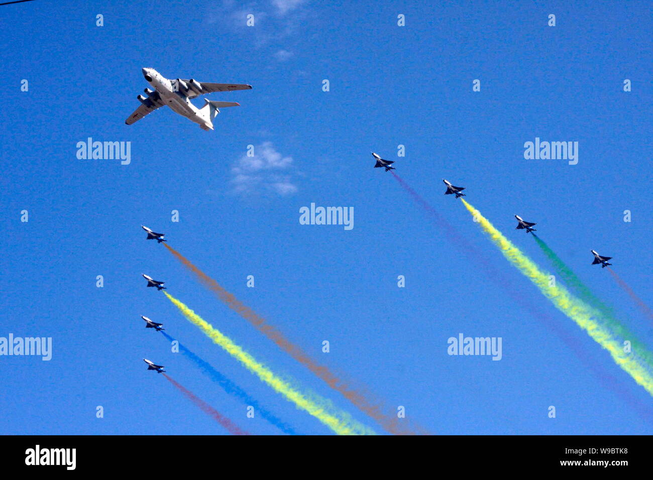 Chinese military jets of PLA (Peoples Liberation Army) fly over the ...